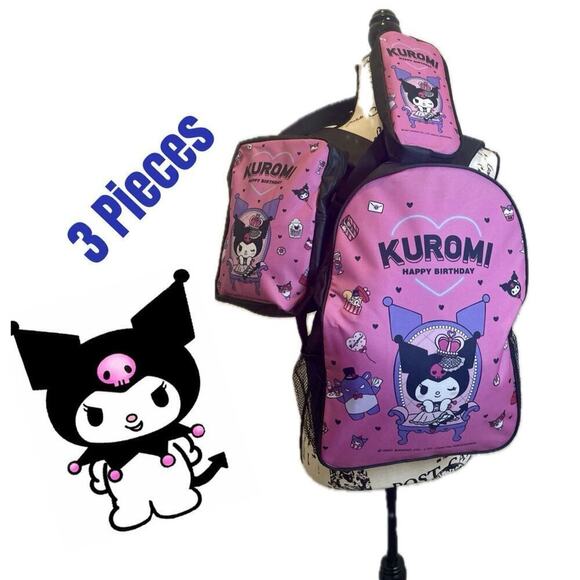 Sanrio | Bags | Sanrio Kuromi 3 Pieces Laptop Backpack Set Crossbody ...